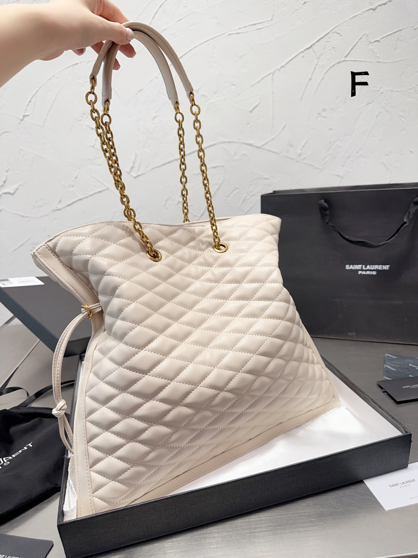 Yves Saint Laurent Gaby quilted texture shopping bag tote bag