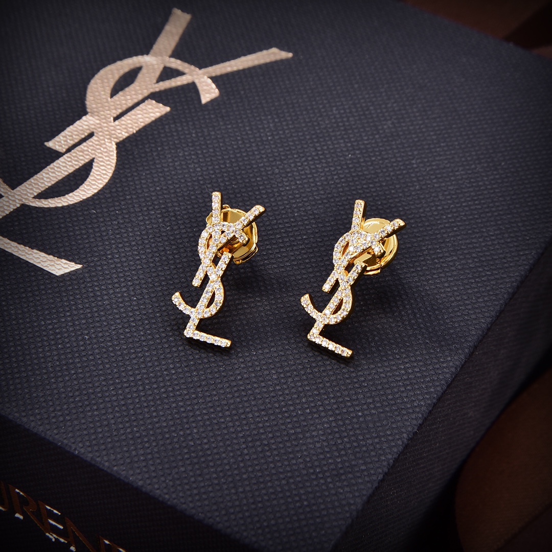 Yves Saint Laurent YSL letter stud earrings