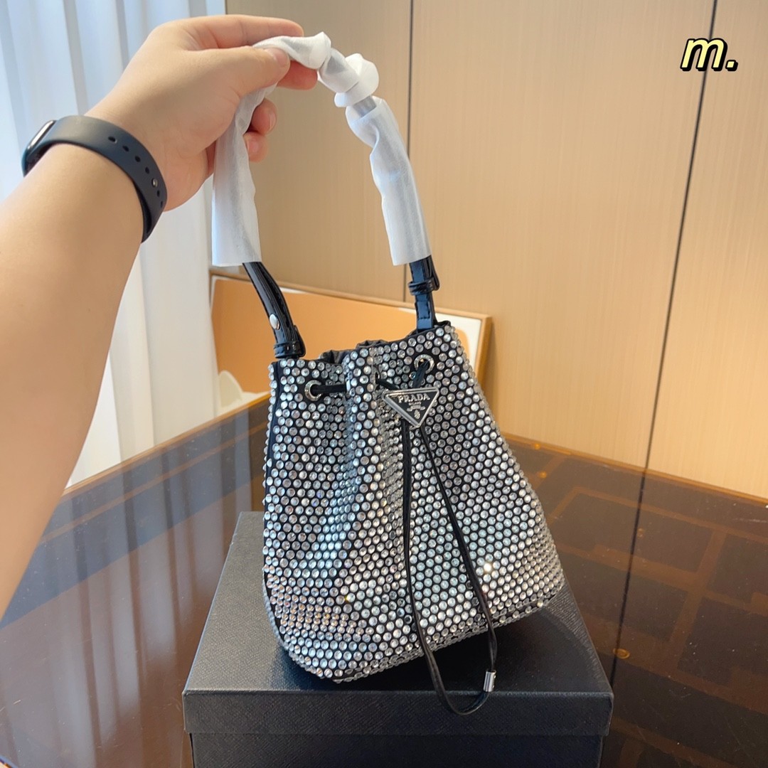 Prada full diamond bucket bag