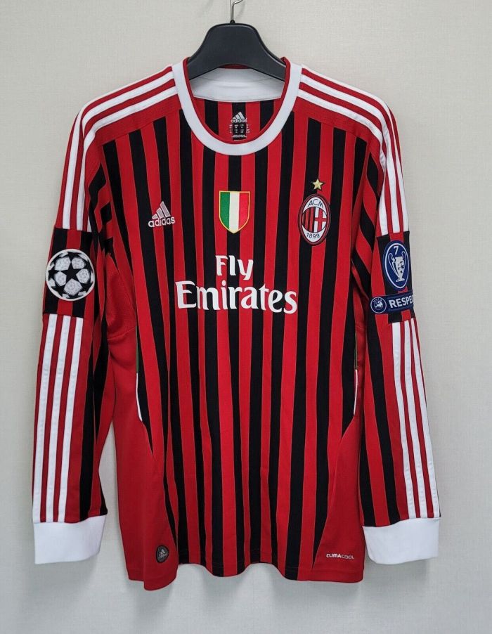 US$ 38.00 - with Scudetto+UEFA Champions League Badge Long Sleeve Retro Shirt 2011-2012 AC Milan ...