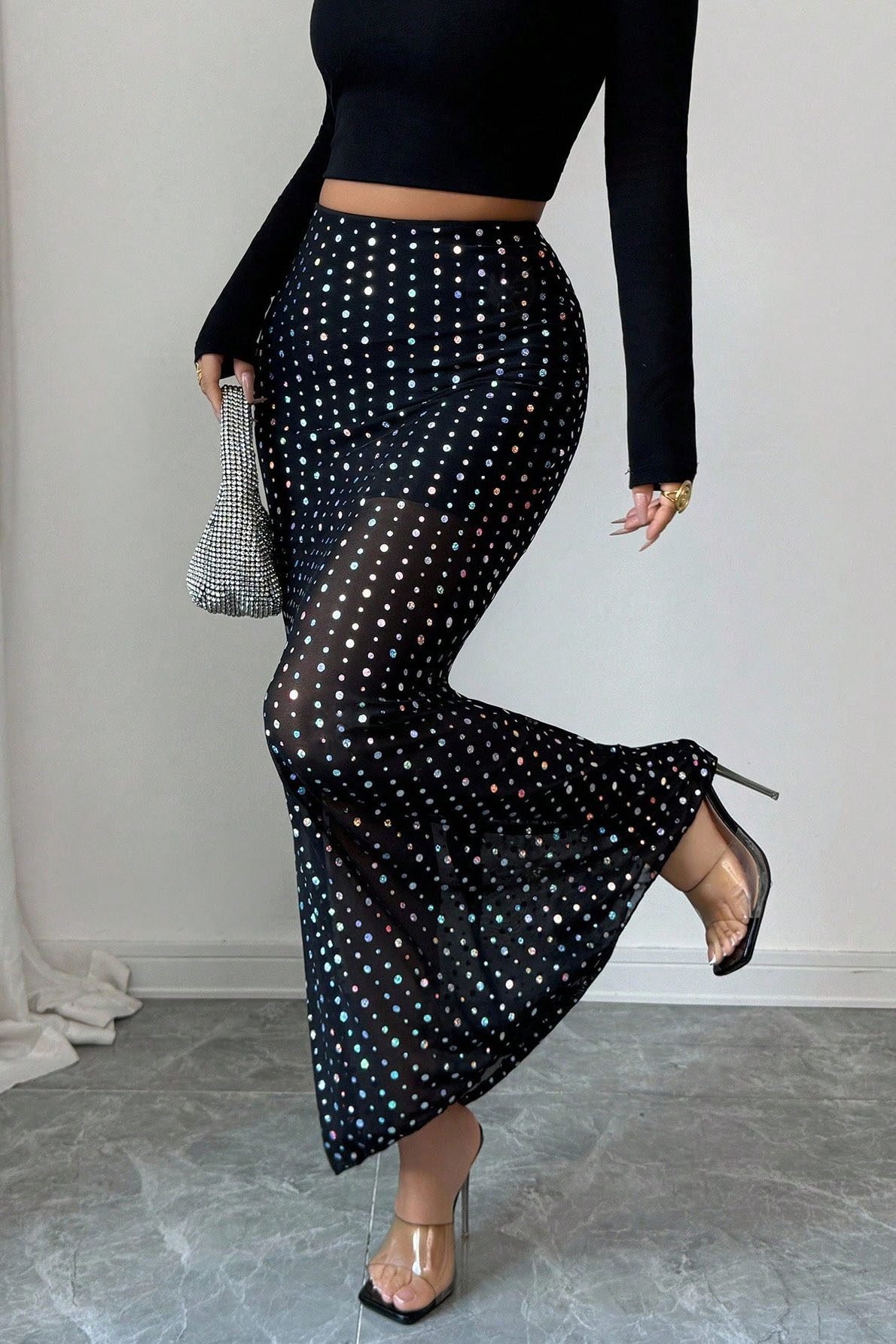 US$ 10.99 - Mesh High Waisted Hip Hugging Skirt - www.shoppingwill.com