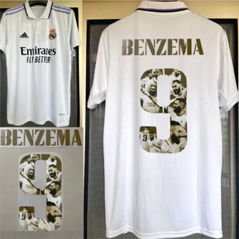US$ 17.50 - 22/23 BENZEMA #9 Golden Ball RMA Home Fans Soccer Jersey ...