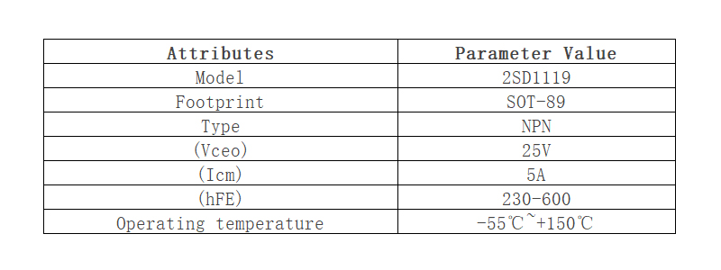2SD1119 SMD Transistor Footprint SOT-89 Silkscreen TR Type NPN 25V/5A ...