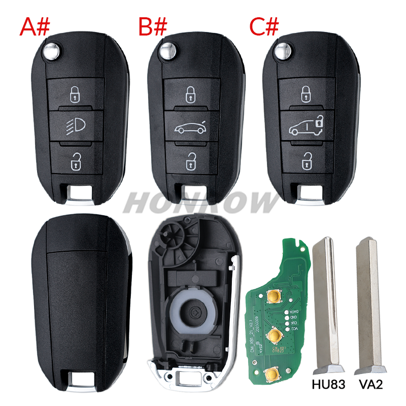 For Citroen 3 Button Remote Key with 433MHz and HITAG AES 4A Chip