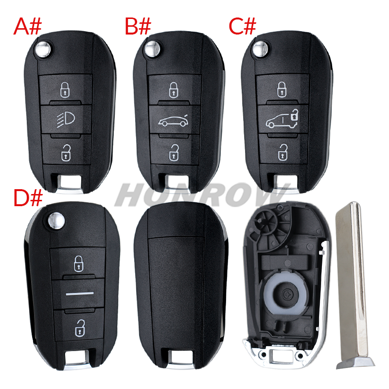 For Peugeot 3 button remote key blank with HU83 blade without lg