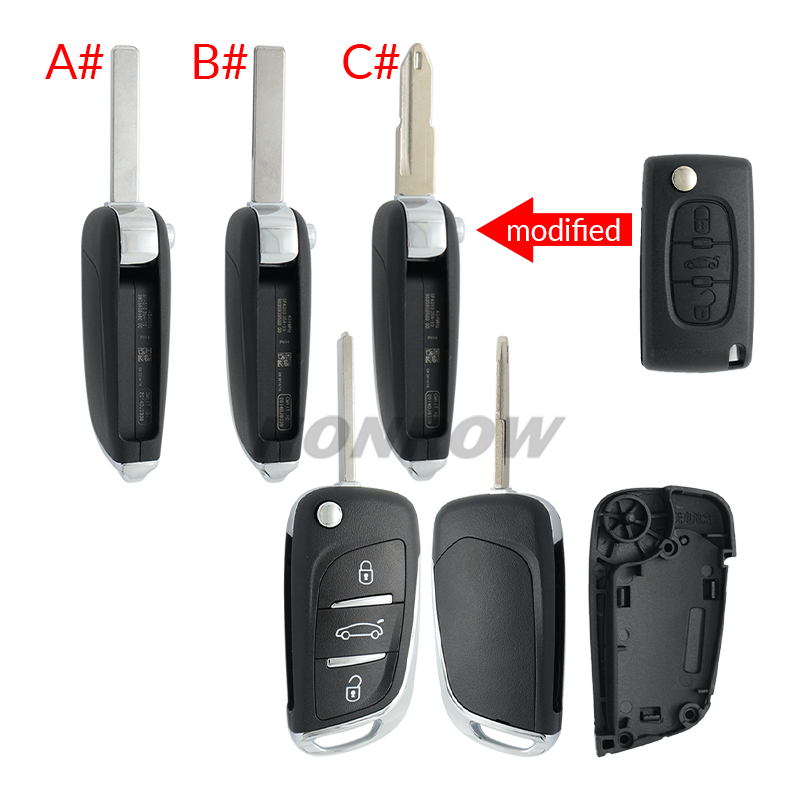For Peugeot 2 button modified flip remote key blank withVA2 307/HU43 ...